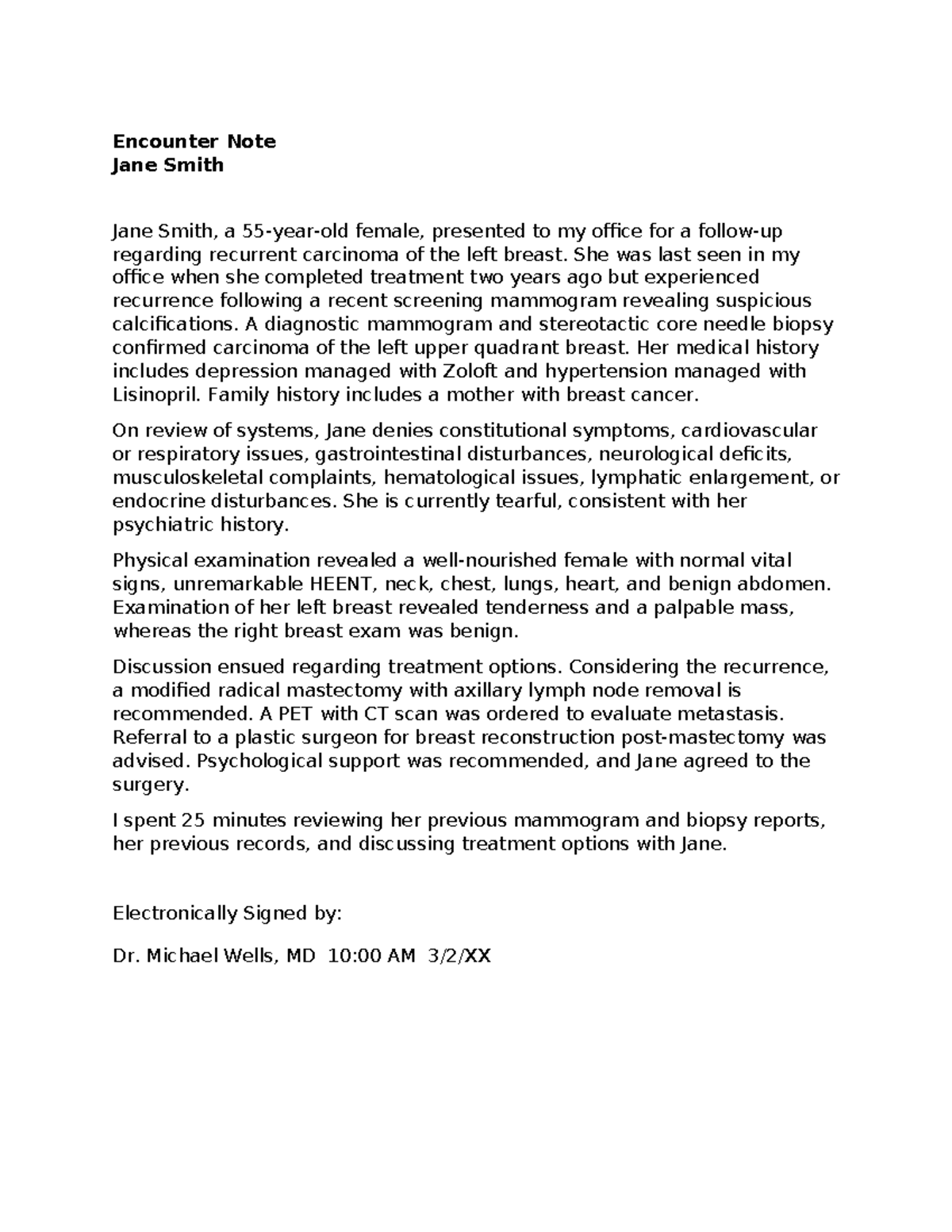 MCCG146 - Portfolio Project: Encounter Note for Breast Cancer ...