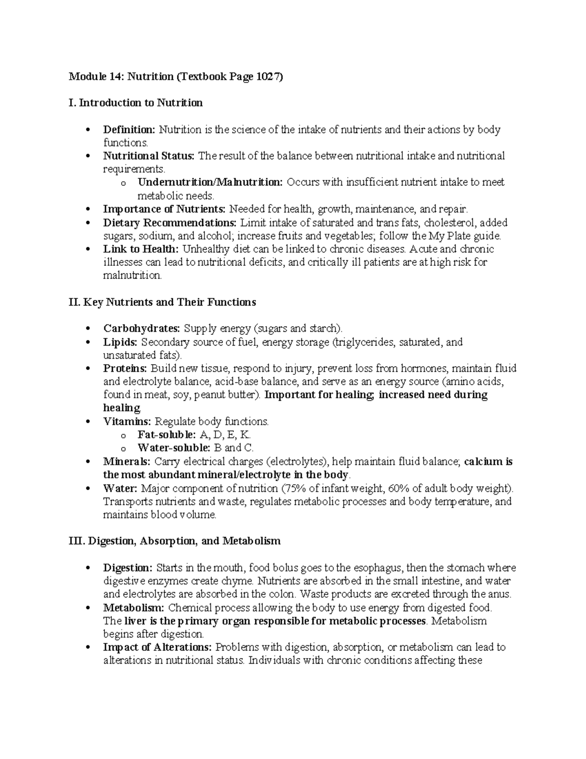 Module 14: Nutrition Study Guide and Key Concepts - Studocu