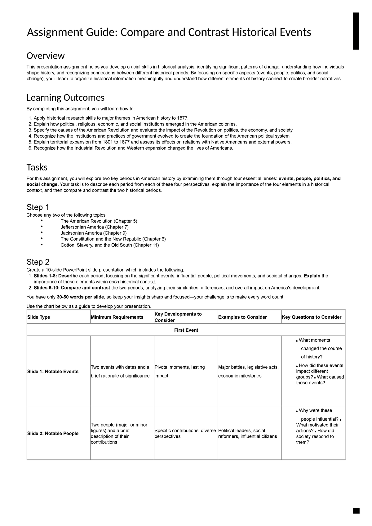 Assignment Guide: Compare & Contrast Key Historical Events (HIST 101 ...