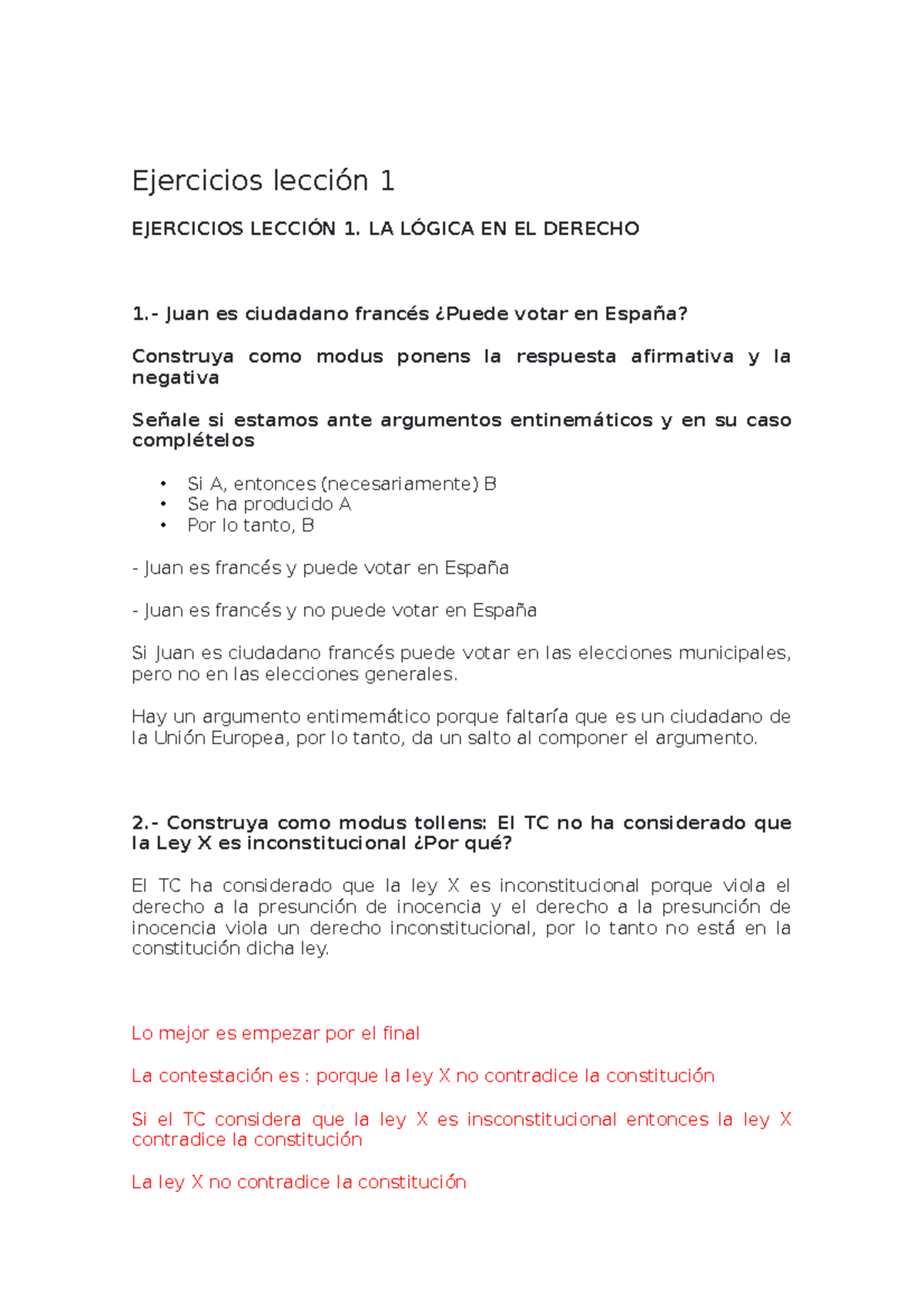 Ejercicio 1 - práctica lección 1 - Ejercicios lección 1 EJERCICIOS LECCIÓN 1. LA LÓGICA EN EL ...