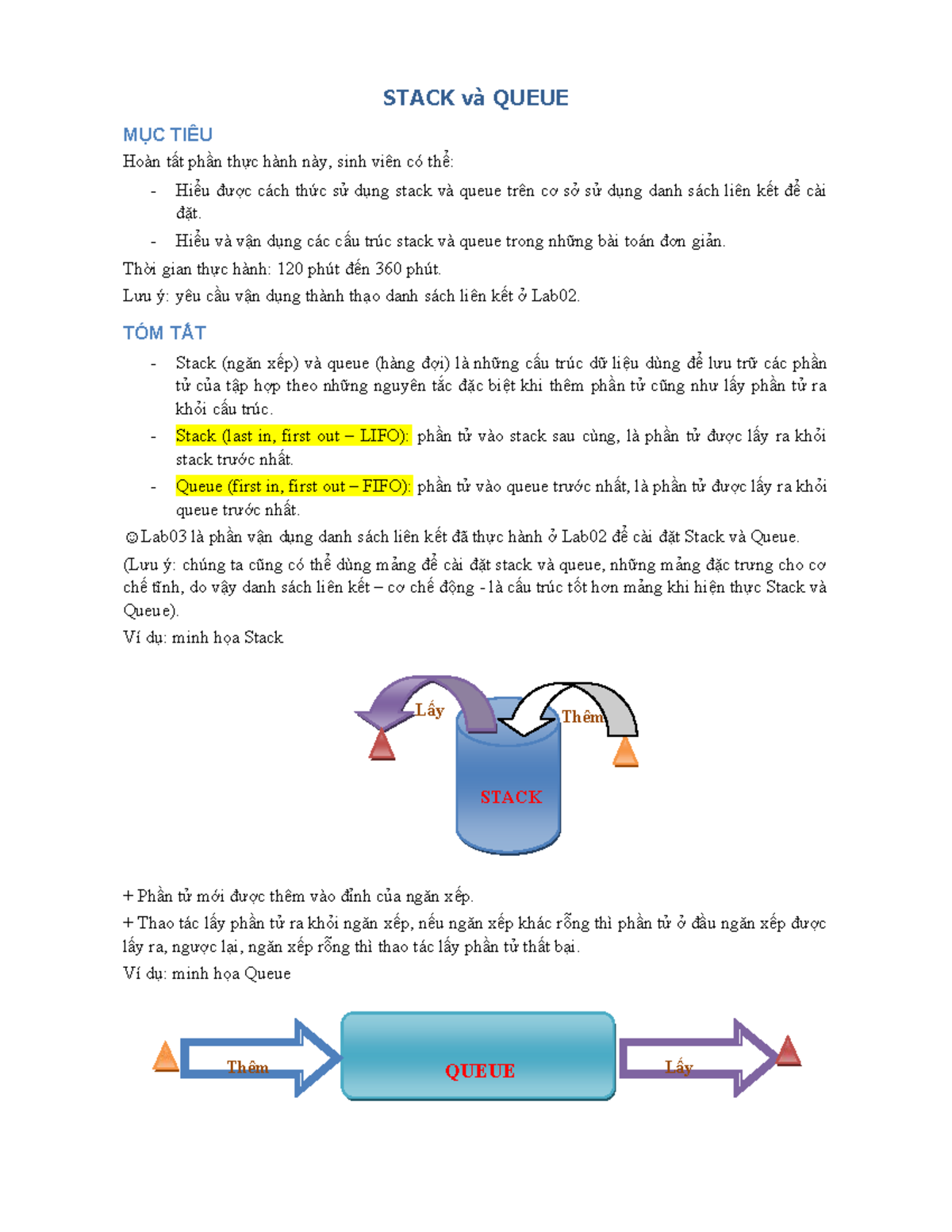 CTDL-Lab03: Thực Hành Cài Đặt Stack và Queue bằng Danh Sách Liên Kết - Studocu