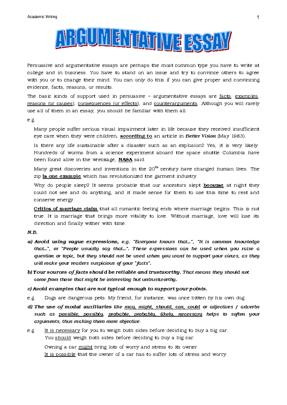 Academic Writing 1: Understanding Persuasive & Argumentative Essays ...