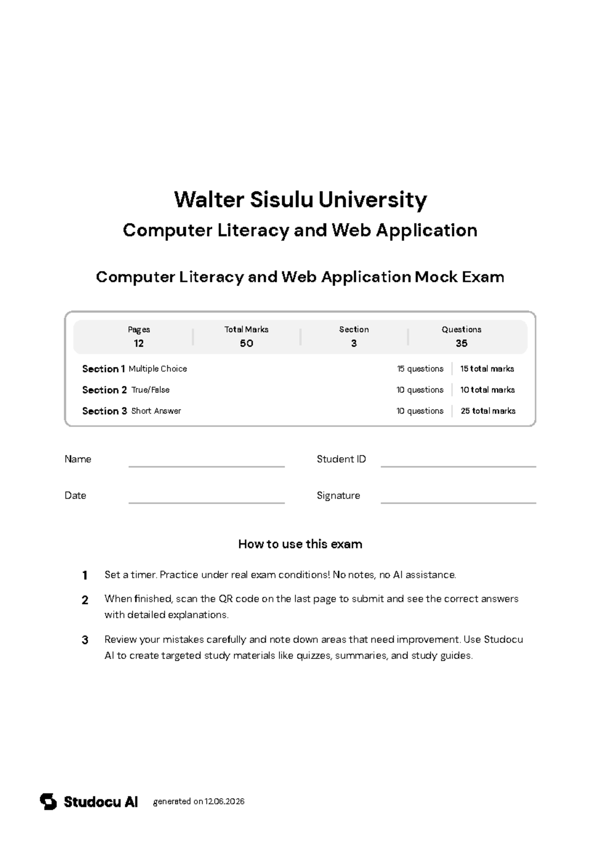 Computer Literacy Mock Exam - Final Exam - Studocu