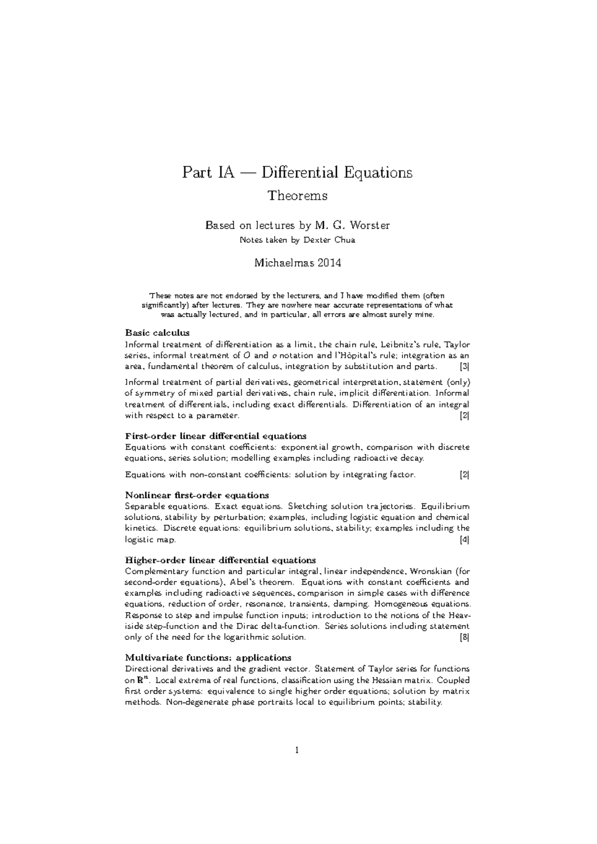 IA Differential Equations (Theorems) Lecture Notes by Dexter Chua - Studocu
