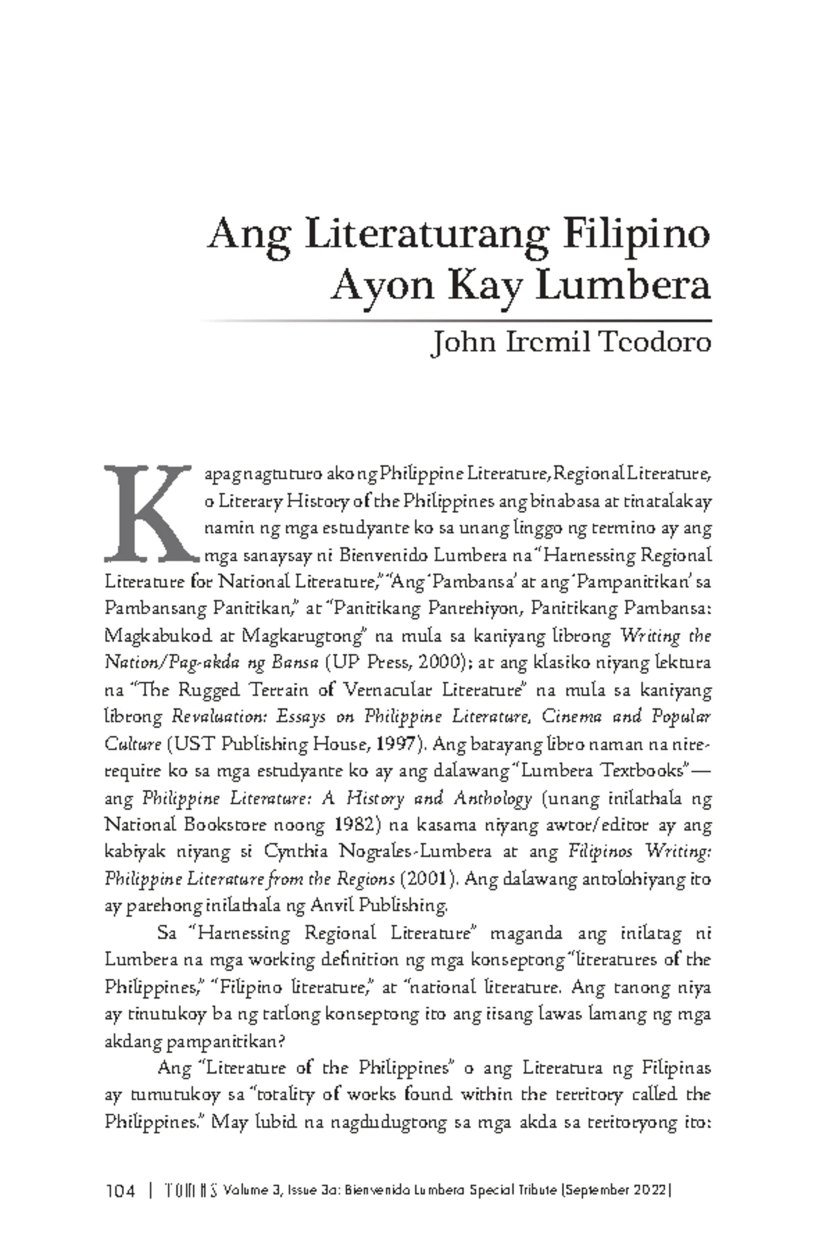 Bienvenido L. Lumbera: A Legacy of Philippine Literature (1932-2021 ...