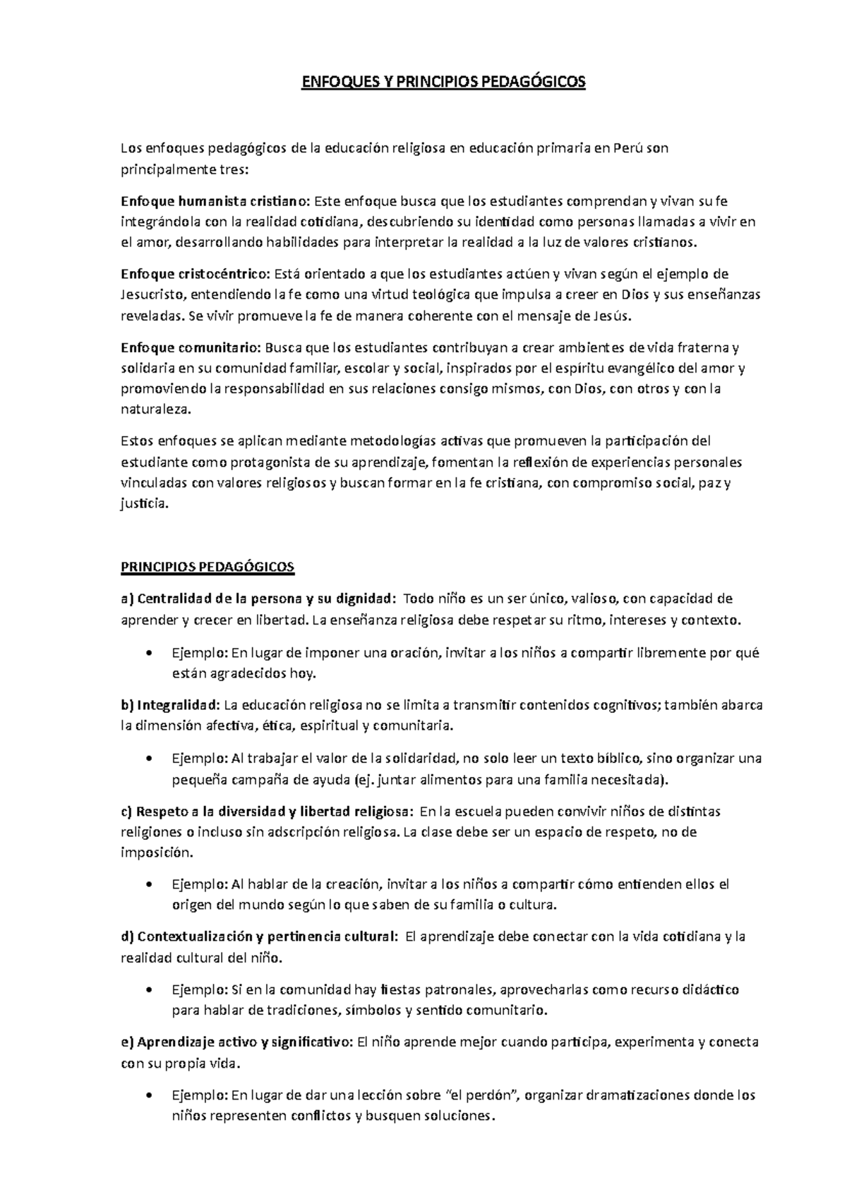 ENFOQUES Y PRINCIPIOS PEDAGÓGICOS EN EDUCACIÓN RELIGIOSA PRIMARIA - Studocu