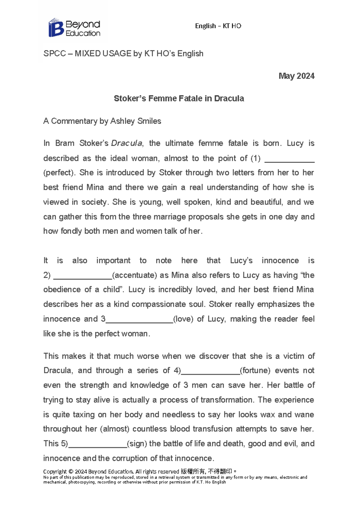 F2 Mixed Usage Drill: Stoker's Femme Fatale in Dracula Commentary - Studocu