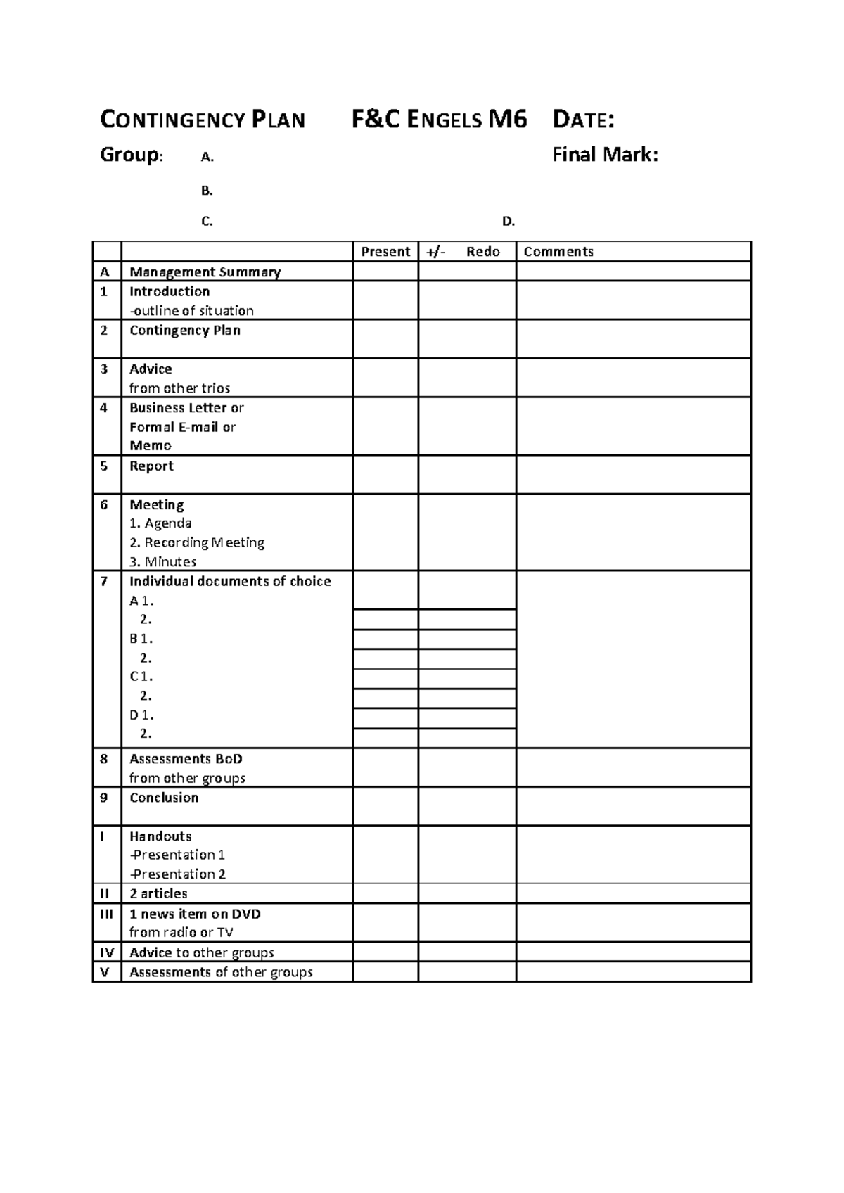 Portfolio Assessment Form: Contingency Plan M6 - Studeersnel