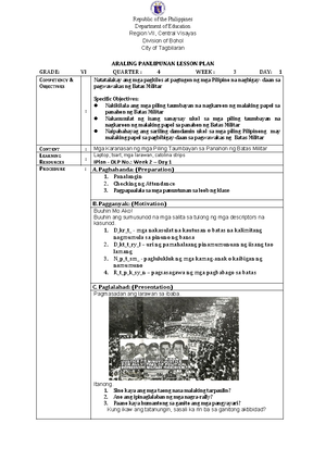 Detailed lesson plan template - Learning Area: Lesson No: Grade Level ...
