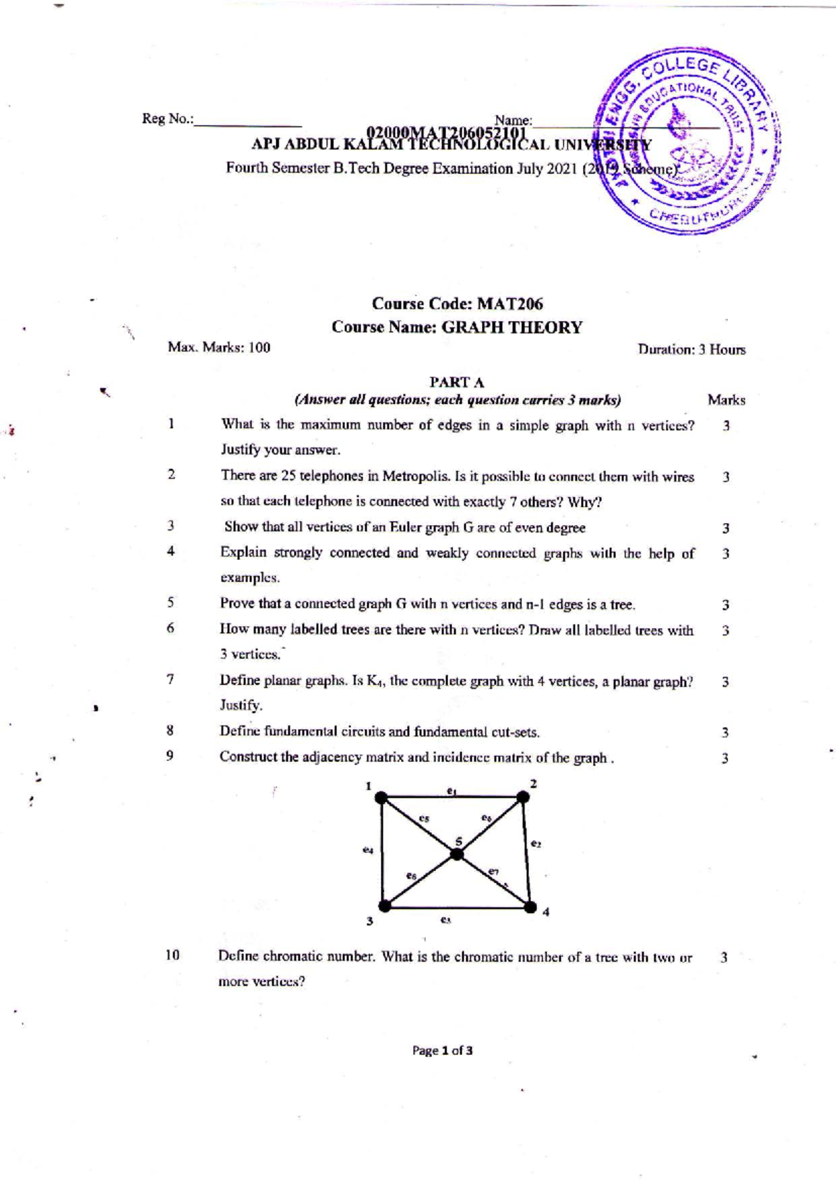 MAT206: Graph Theory Final Exam Questions and Solutions - Studocu