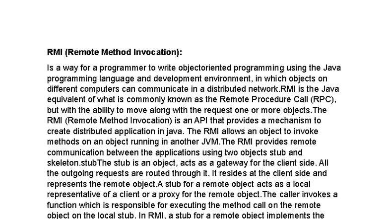 RMI & RPC Overview: Understanding Java's Remote Method Invocation - Studocu