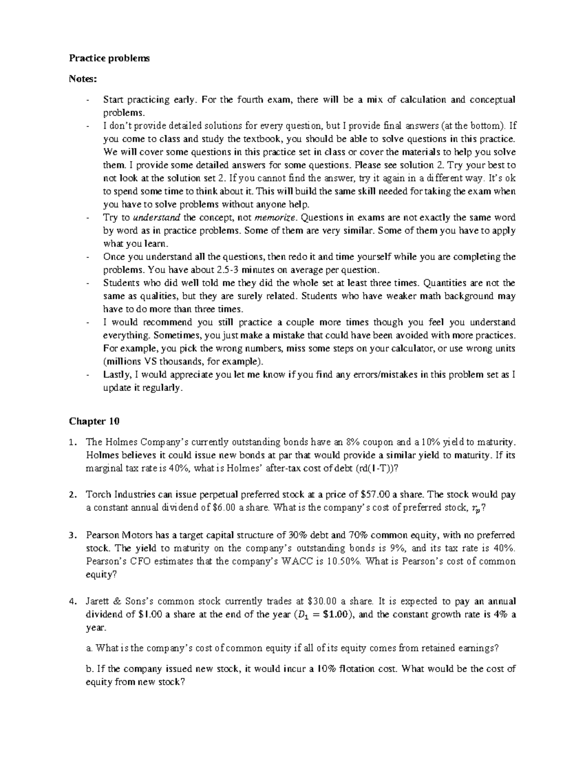 Practice Problems for Exam 4: Chapter 10 Solutions Set 2 - Studocu
