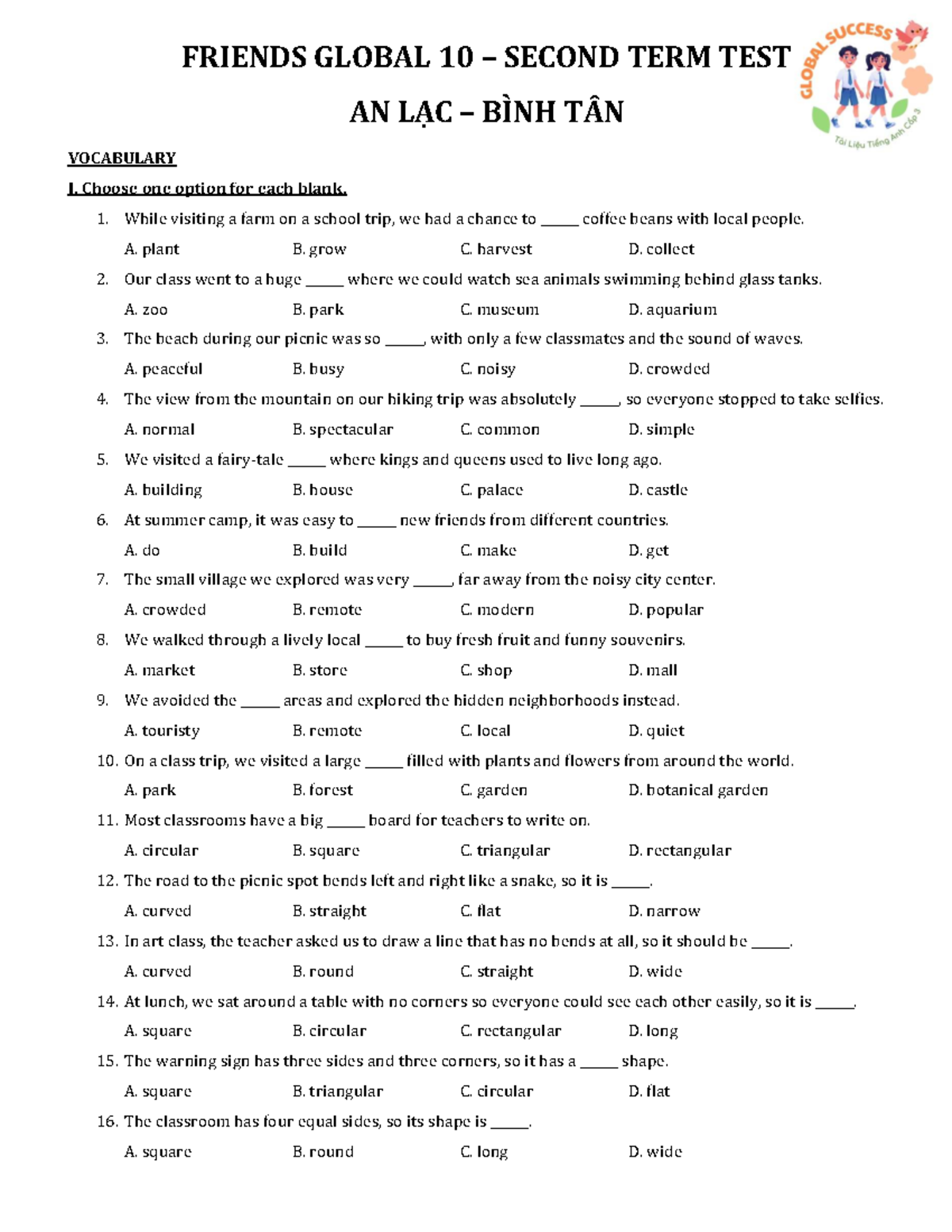 FG10 HK2 Anlac Vocabulary & Grammar Test Review - Studocu