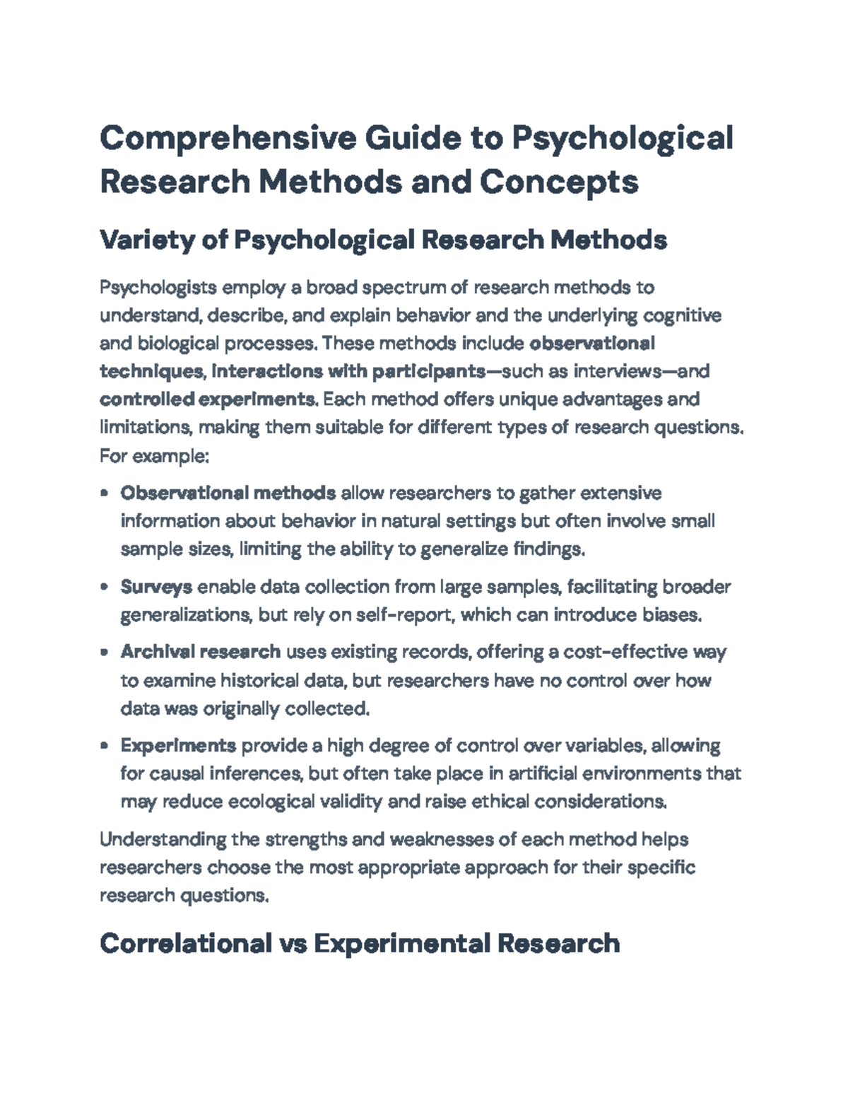 Comprehensive Overview of Psych Research Methods & Techniques (PSY 101 ...