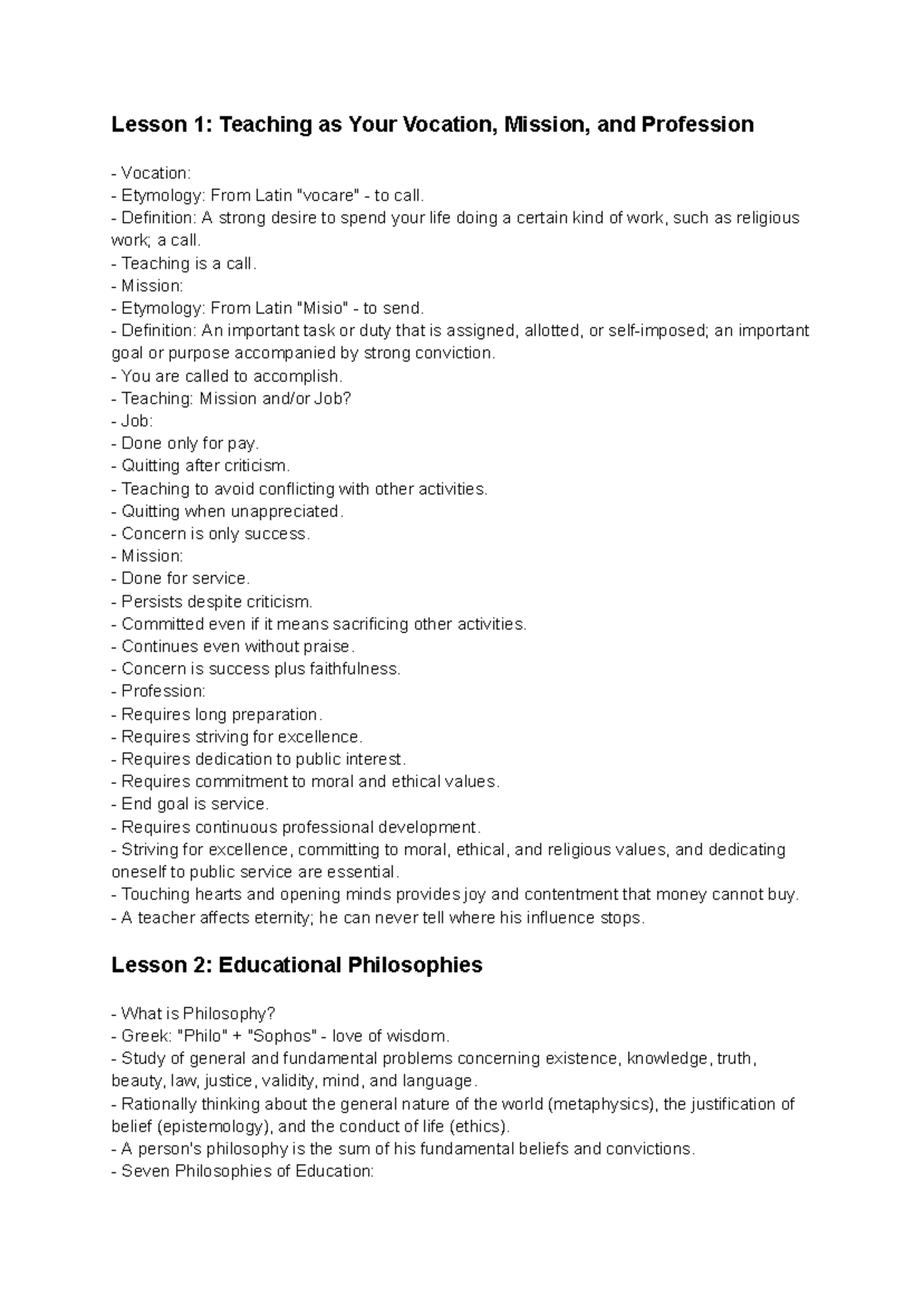 Final Teaching Profession Module: Vocation, Mission, and Educational ...