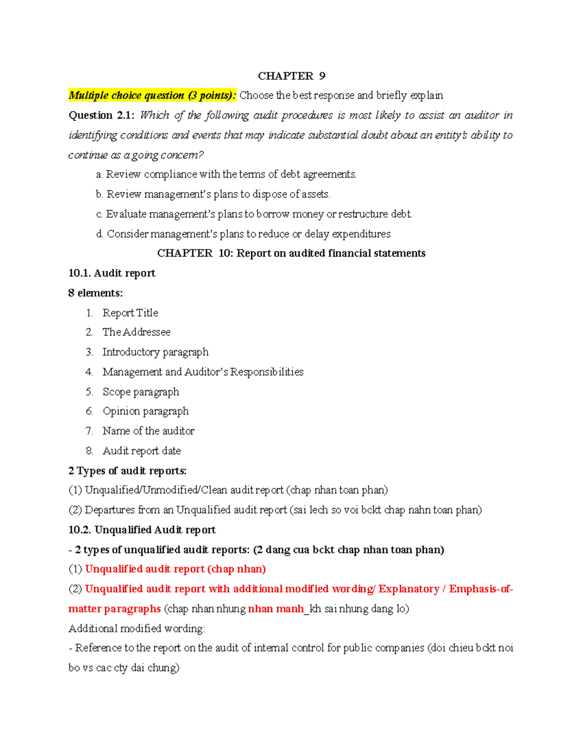 CHAPTER 10: Audit Report Types and Going Concern Issues - Studocu