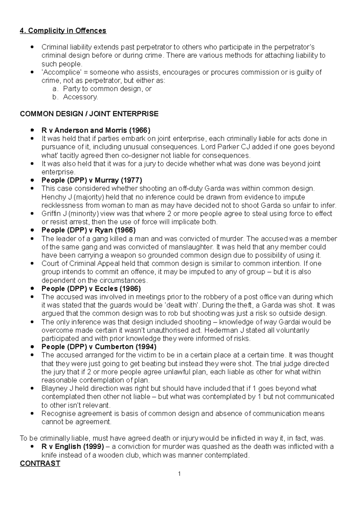 Law 101: Complicity in Criminal Offences and Liability Analysis - Studocu
