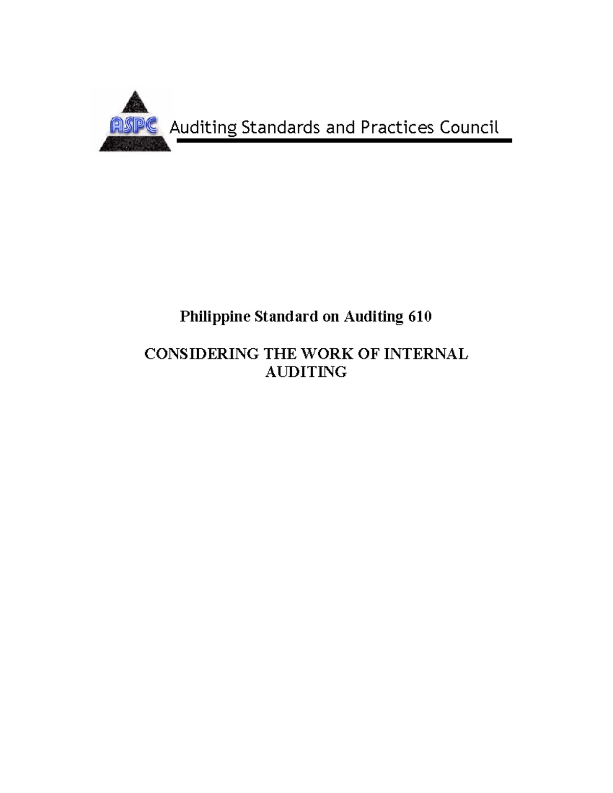 PSA 610: Considering the Work of Internal Auditing - Standards ...