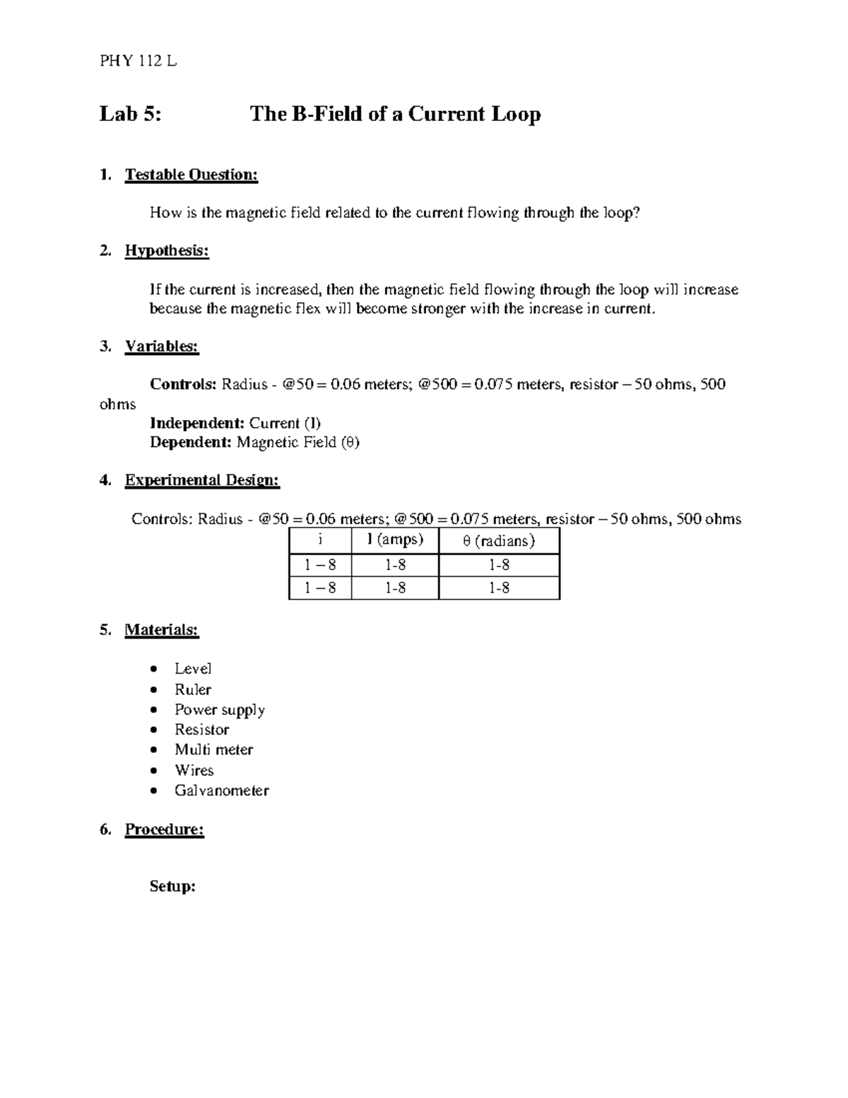 Lab 5: B-Field Investigation of Current Loop Effects on Magnetism - Studocu