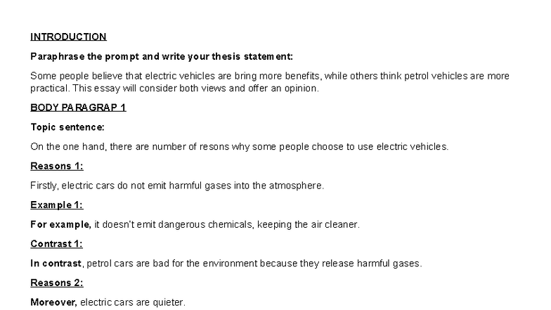Writing Task 2: Electric vs Petrol Vehicles Debate - Studocu