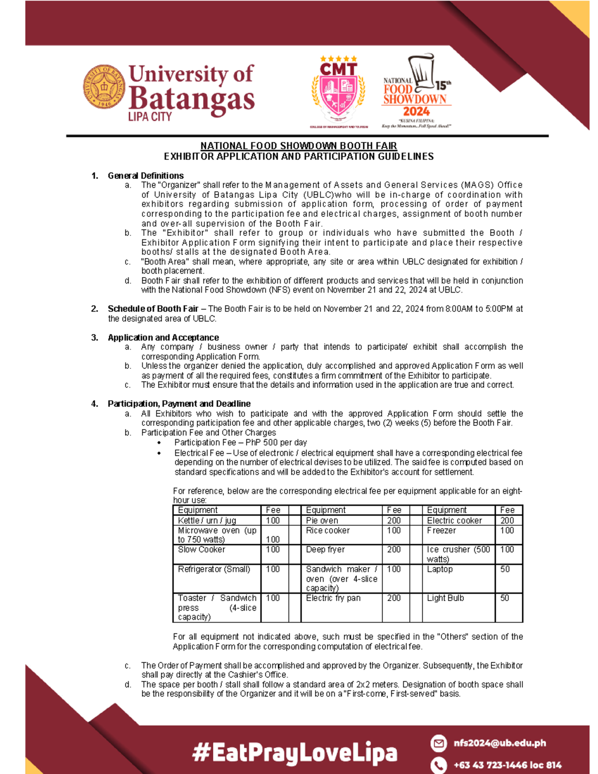 Guidelines for Booth Participation - NATIONAL FOOD SHOWDOWN BOOTH FAIR ...