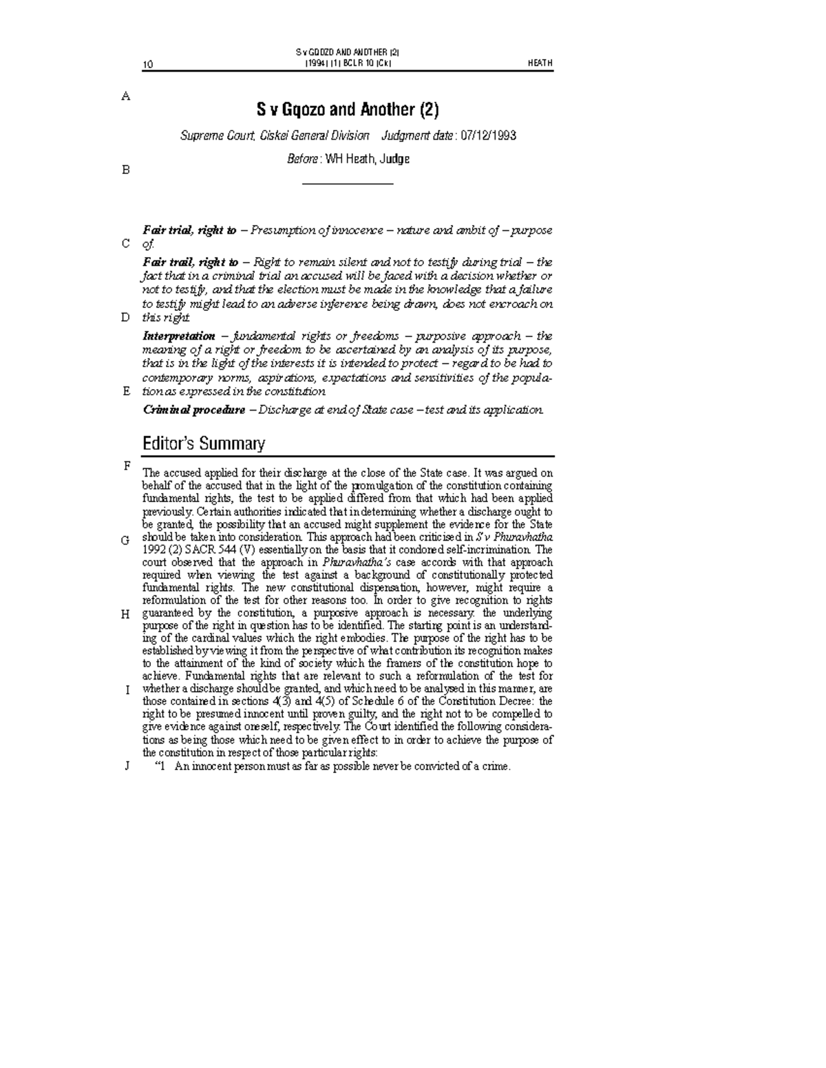 S v Gqozo and Another (2): Constitutional Fair Trial Rights Analysis ...