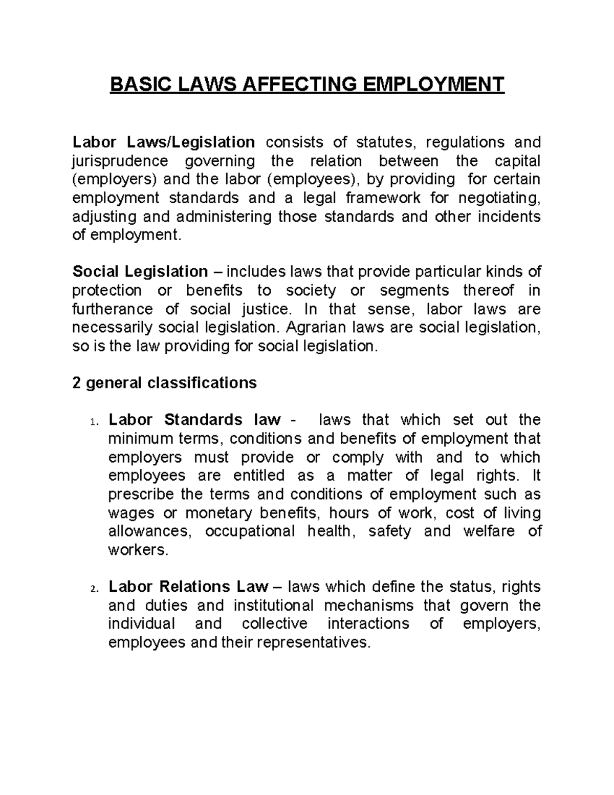 Labor Laws: Basic Principles and Rights of Workers - Studocu