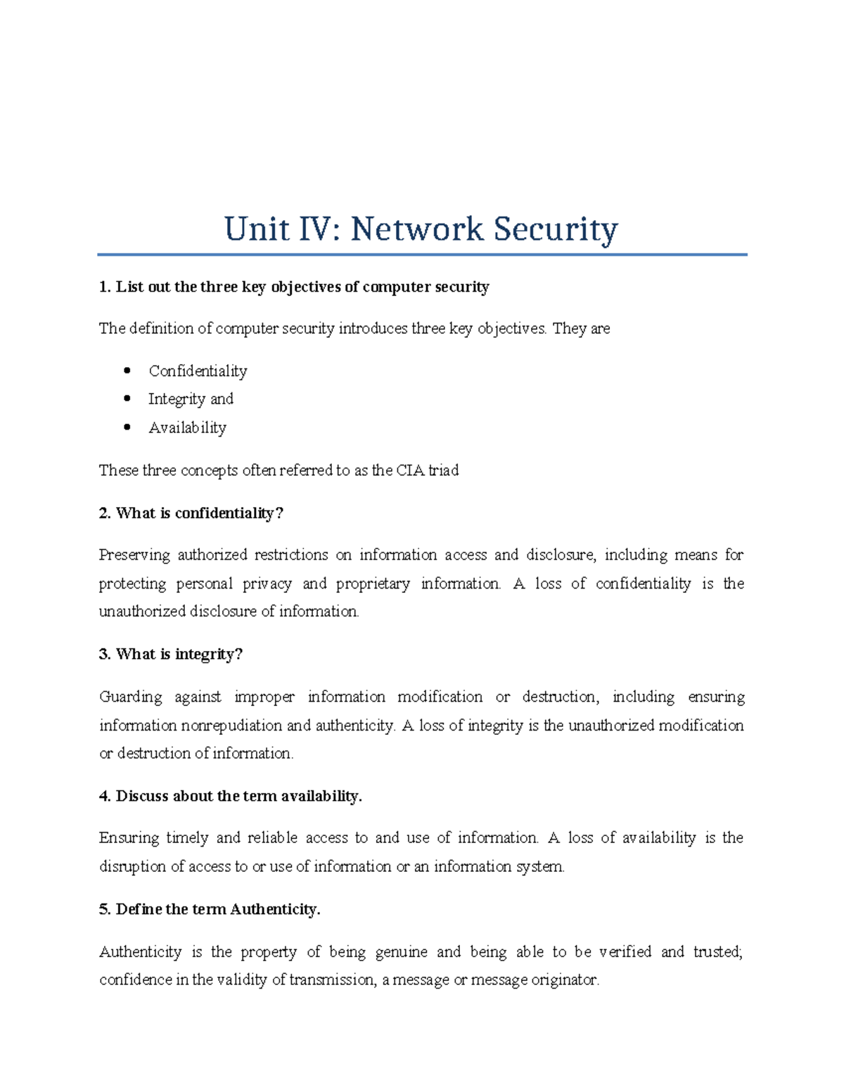 EC3401 Network Security Quiz: Key Concepts and Encryption Methods - Studocu