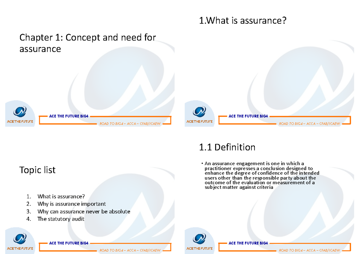 Road to Big4 - ACCA - CFAB/ICAEW Chapter 1: Assurance Concepts - Studocu