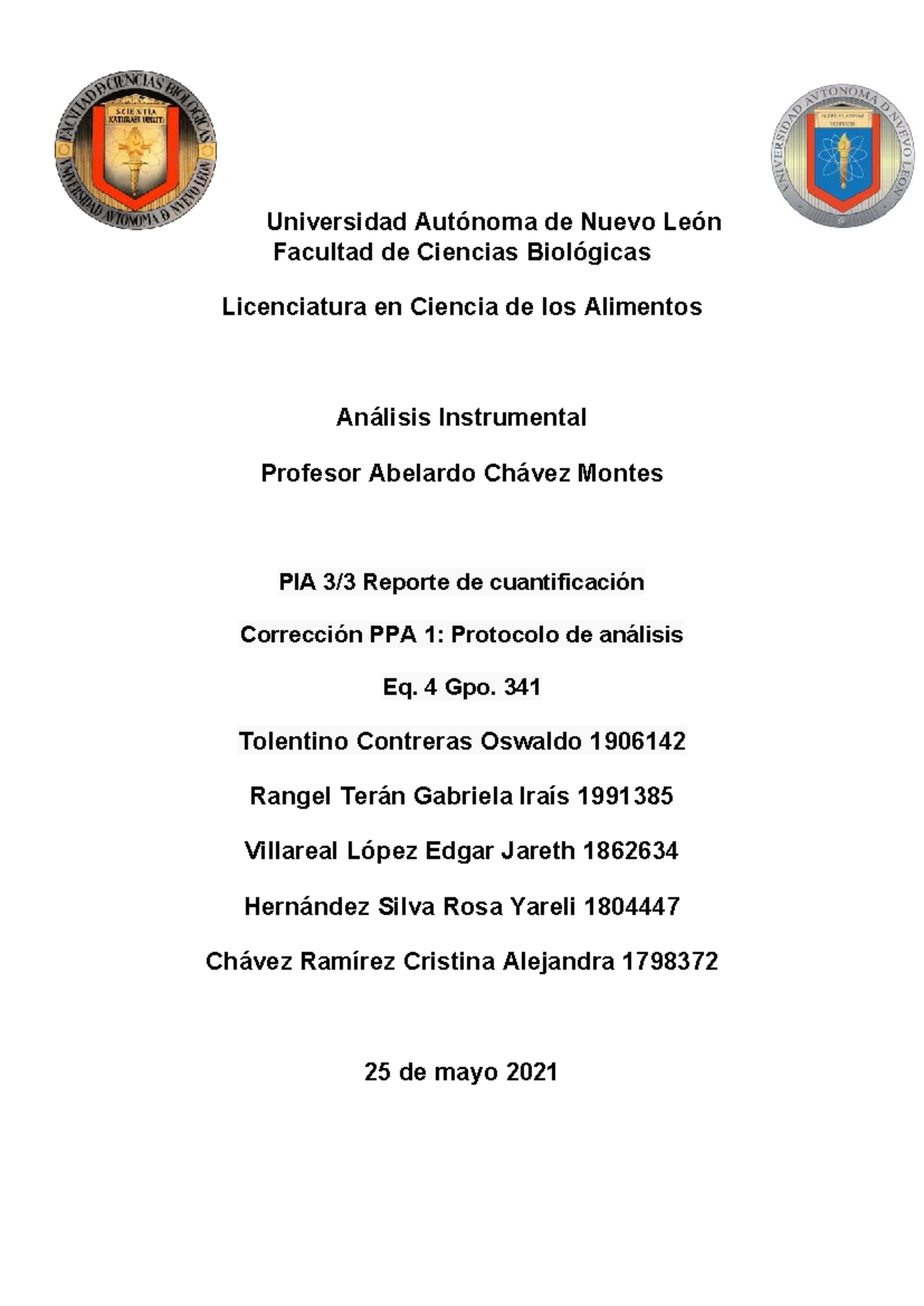 PIA Reporte de Cuantificación: Análisis de Azul de Methylene en ppm ...