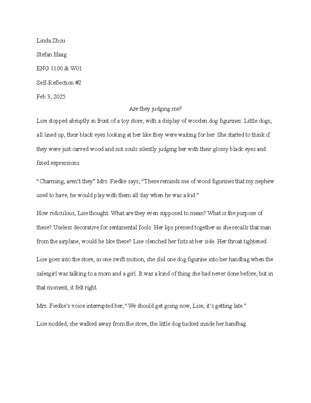 ENG 1100 W01 Self-Reflection: Are They Judging Me? - Studocu