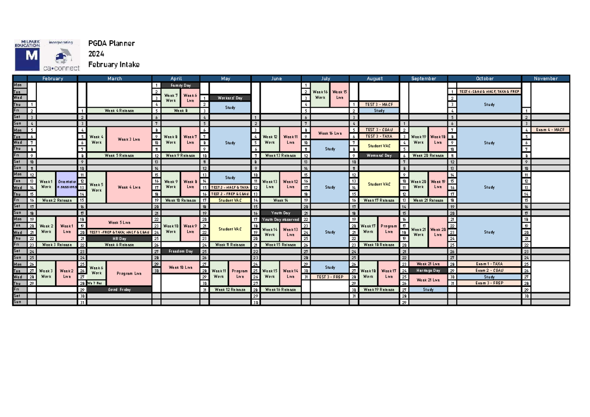 P24F Planner: 2024 Study Schedule and Important Dates - Studocu