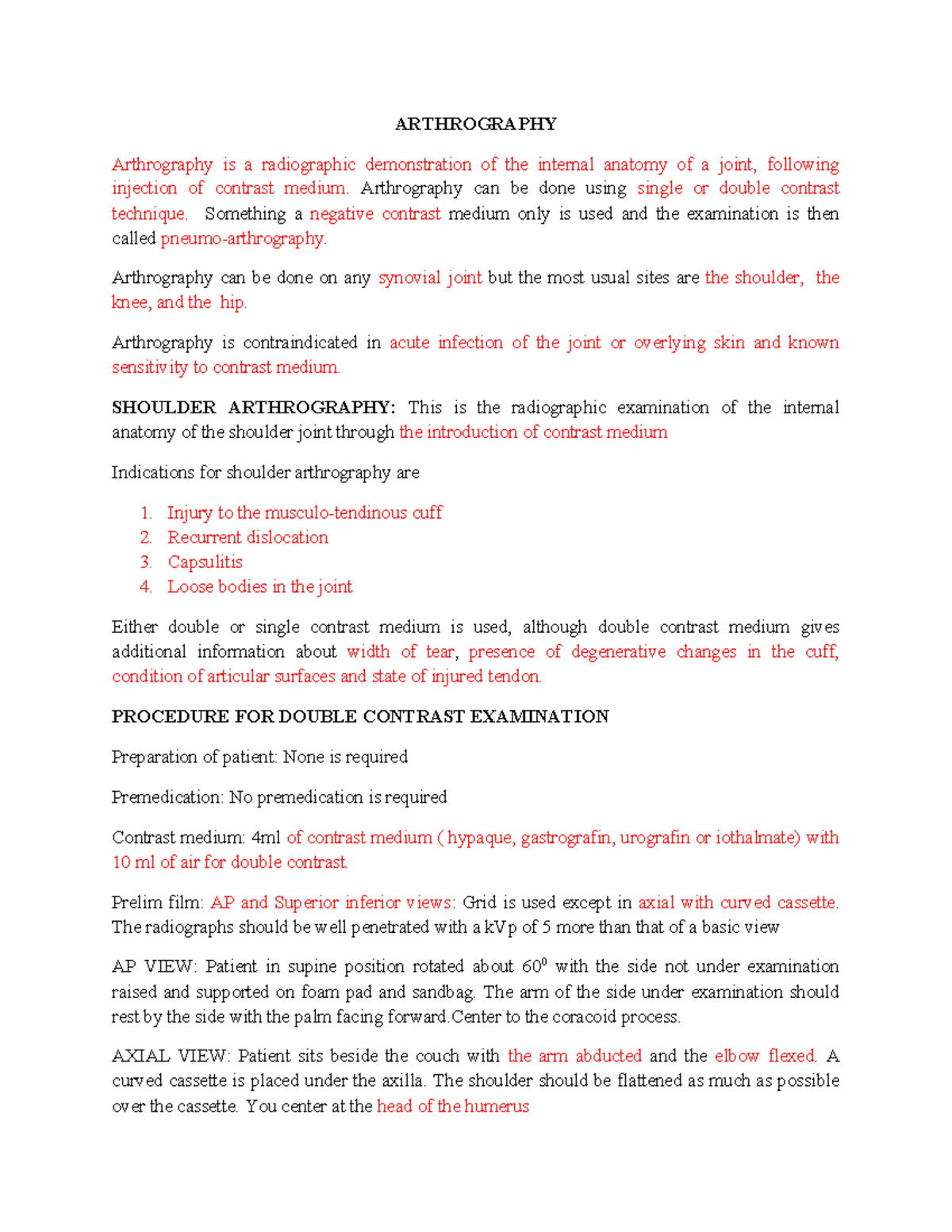 RAD 432 Arthrography: Techniques & Indications for Joints - Studocu