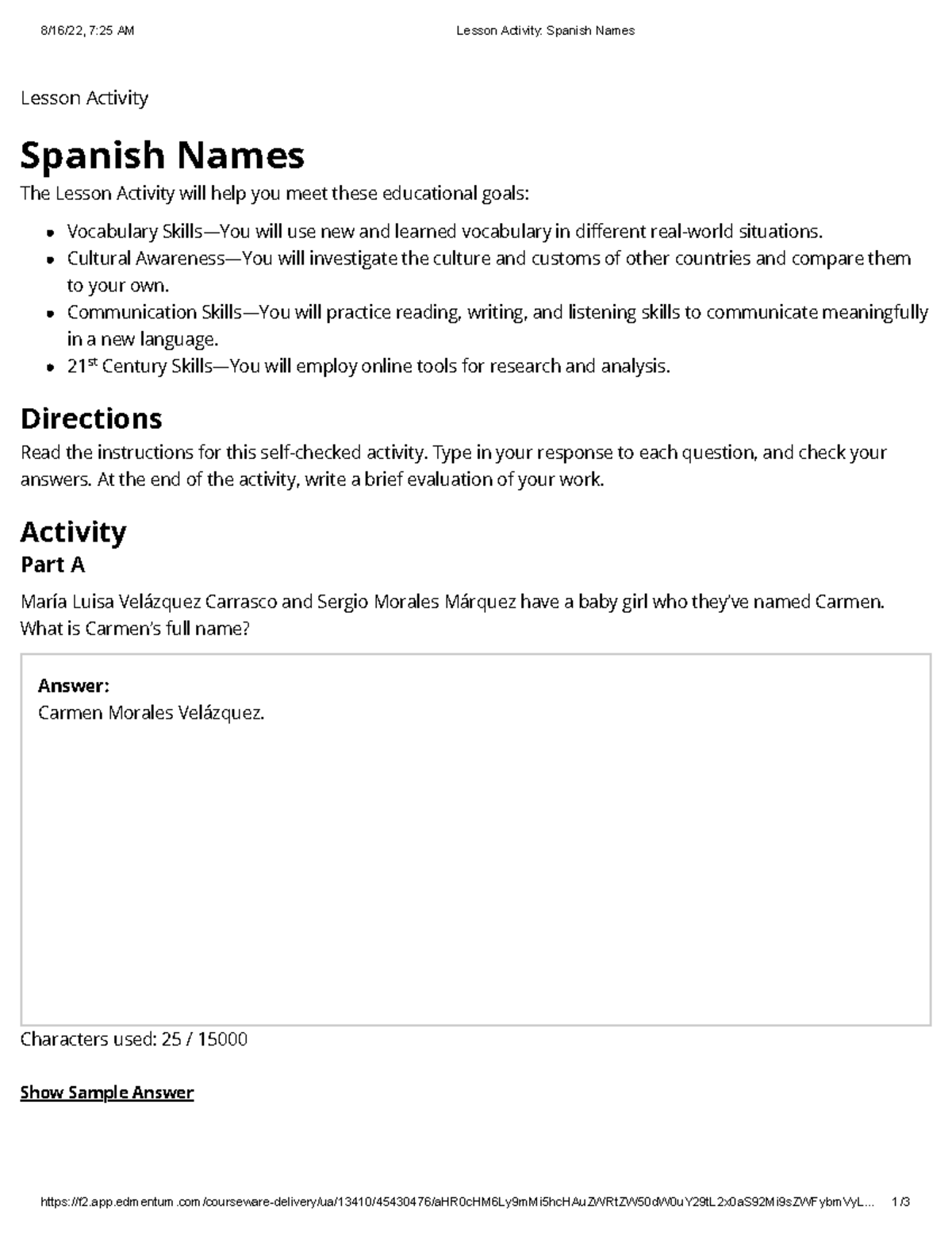 Spanish Names Lesson Activity Tutorial - Studocu