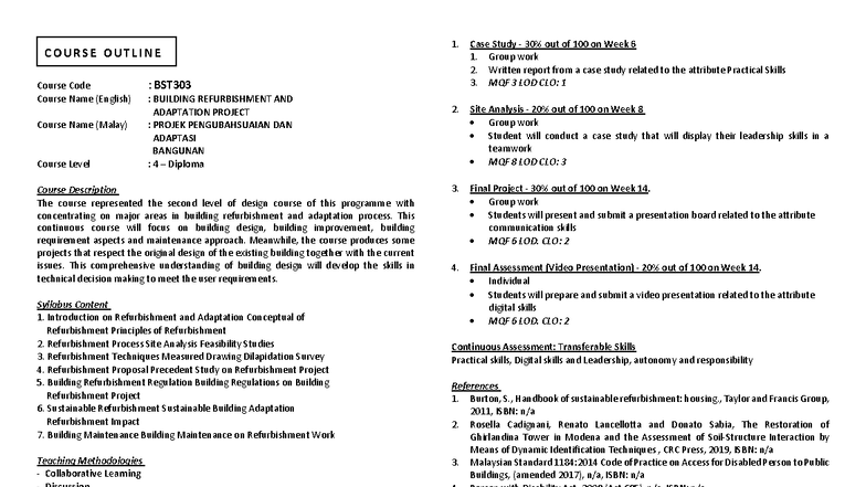 BST303 Course Outline: Building Refurbishment & Adaptation Project ...