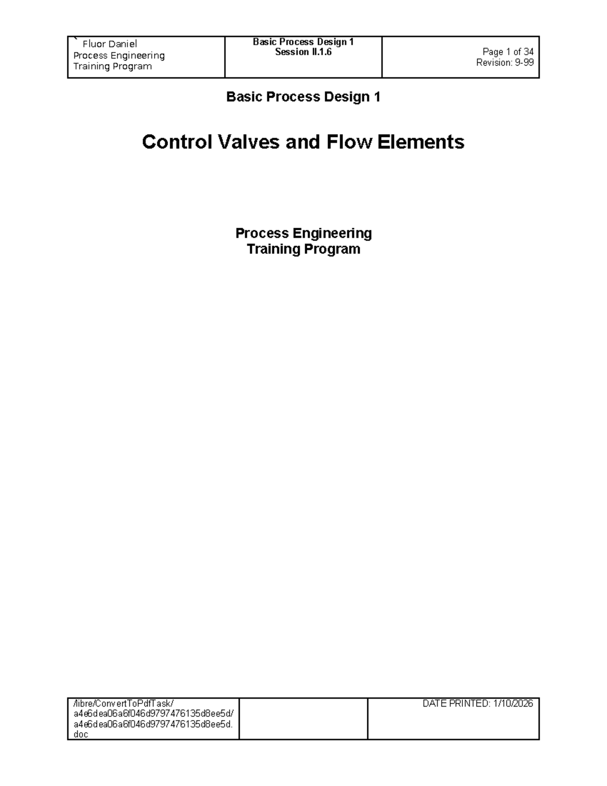 Control Valves and Flow Elements - Basic Process Design 1 (Session II.1 ...