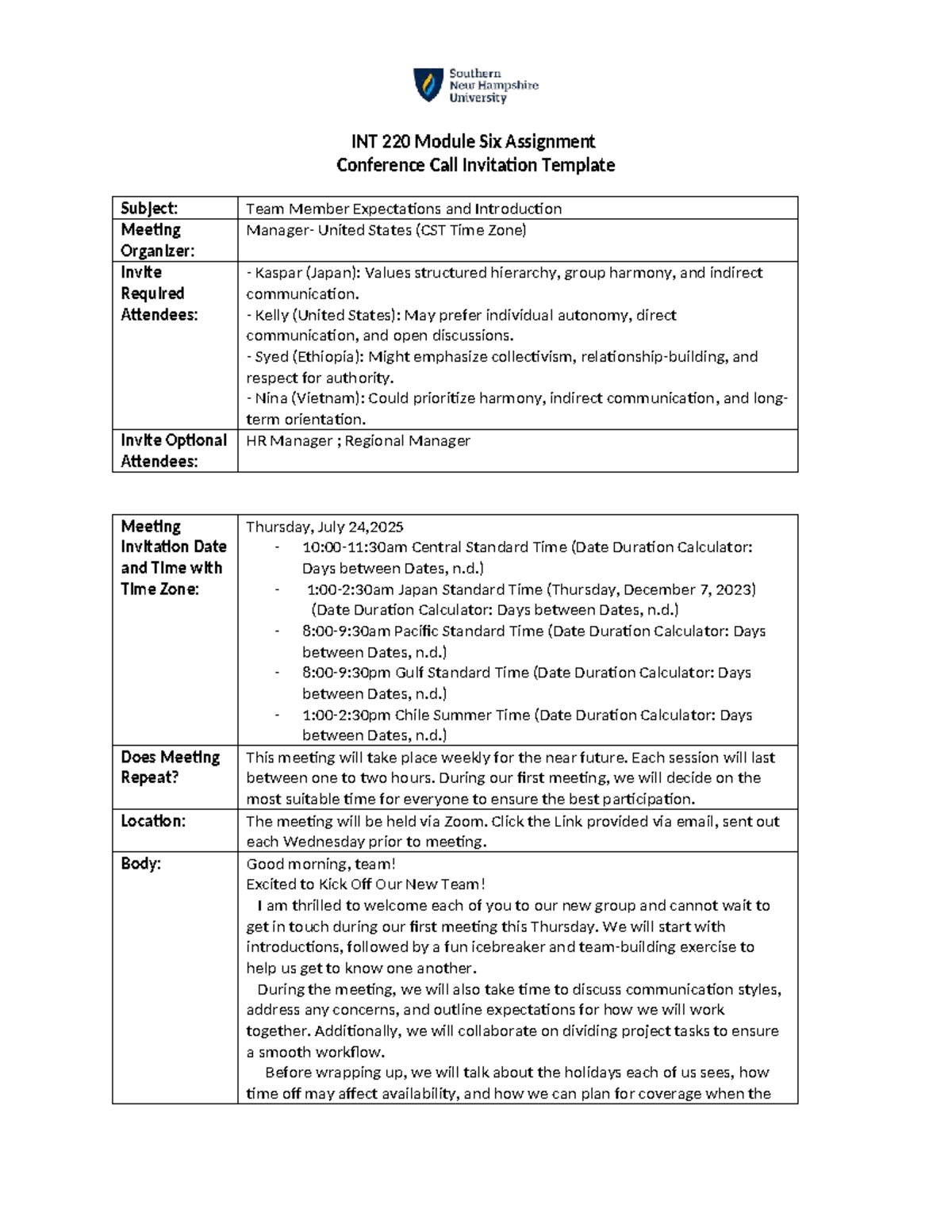 INT 220 Module 6 Conference Call Invitation Template - Studocu