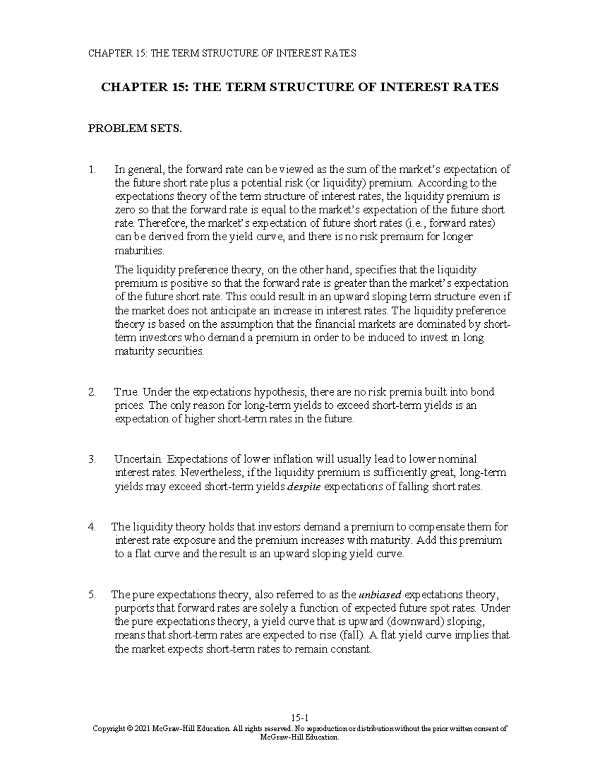 CH15: Problem Sets on the Term Structure of Interest Rates - Studocu