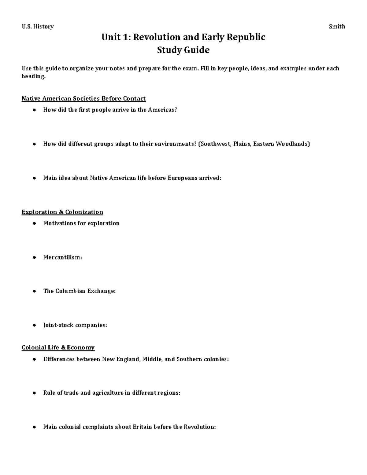 U.S. History Study Guide: Unit 1 - Revolution & Early Republic - Studocu