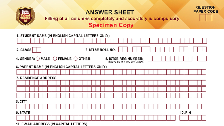 OMR Sheet Specimen Copy for ISTSE Exam - Studocu