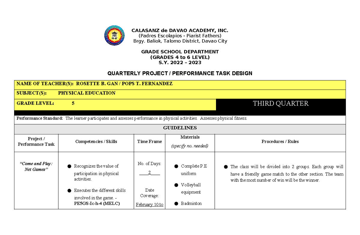 PTD3 PE - Reflection - CALASANZ de DAVAO ACADEMY, INC. (Padres ...