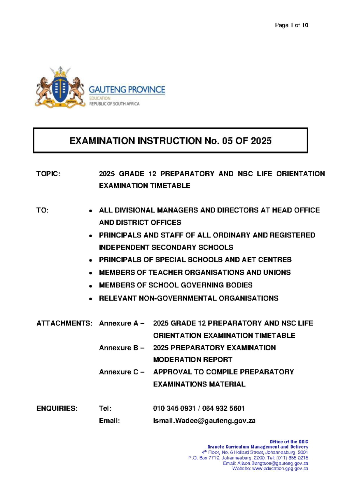 Official 2025 Grade 12 Preparatory & NSC Life Orientation Exam ...