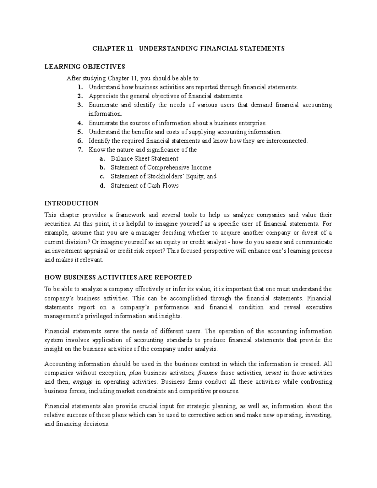 Topic 1 Understanding Financial Statements - CHAPTER 11 - UNDERSTANDING ...
