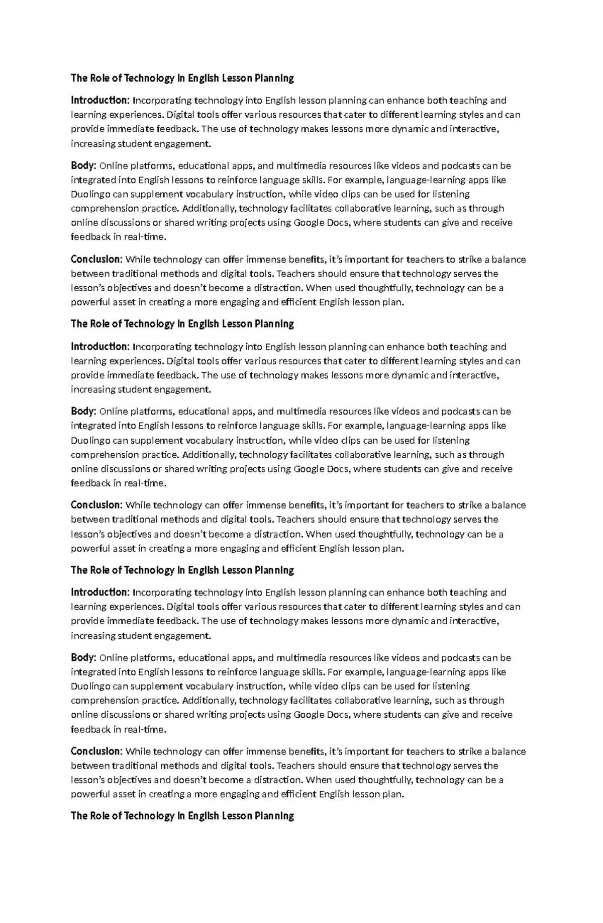 The Role of Technology in English Lesson Planning - The Role of ...