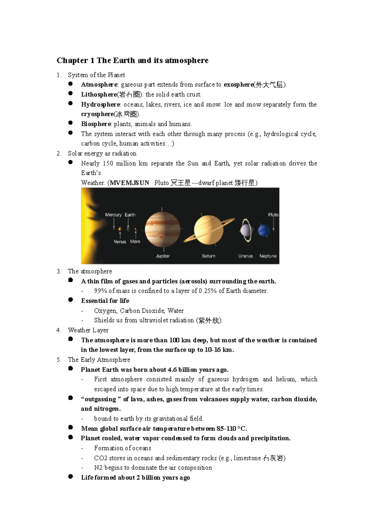 Chapter 1 - Lecture Notes on Earth's Atmosphere and System - Studocu