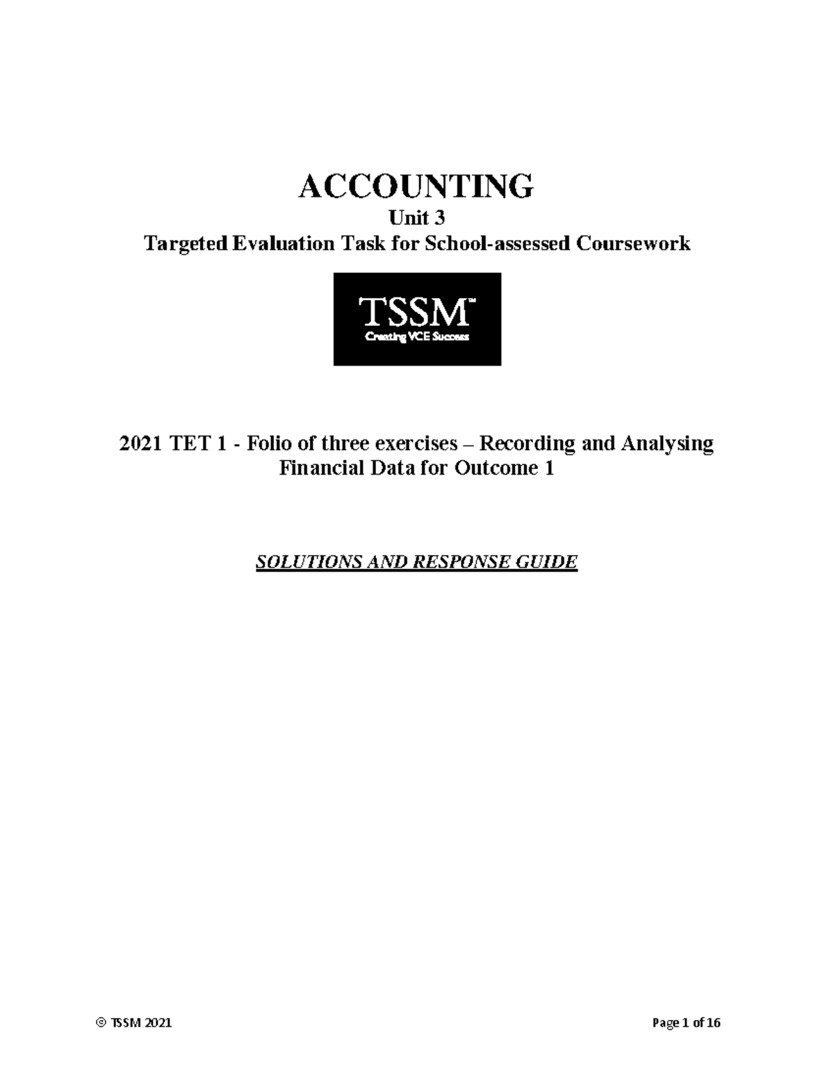 2021 ACCOUNTING Unit 3 SAC Solutions and Response Guide TSSM - Studocu
