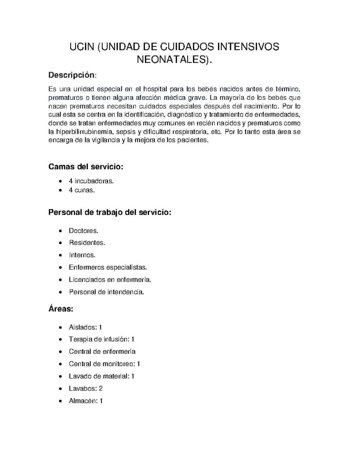 UCIN - Unidad de Cuidados Intensivos Neonatales: Descripción y Recursos ...