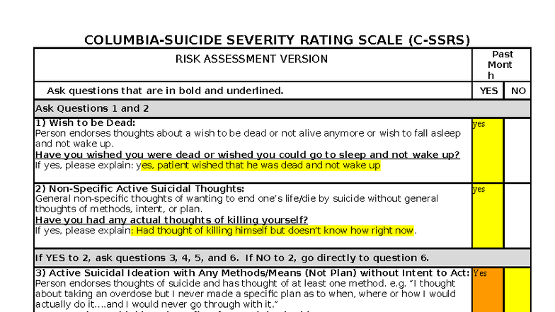 CSSR Risk Assessment Tool for Bio 202: Severity Rating Scale - Studocu