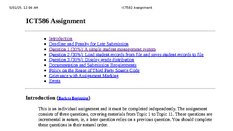 ICT582 Assignment: Student Management System Overview and Requirements - Studocu