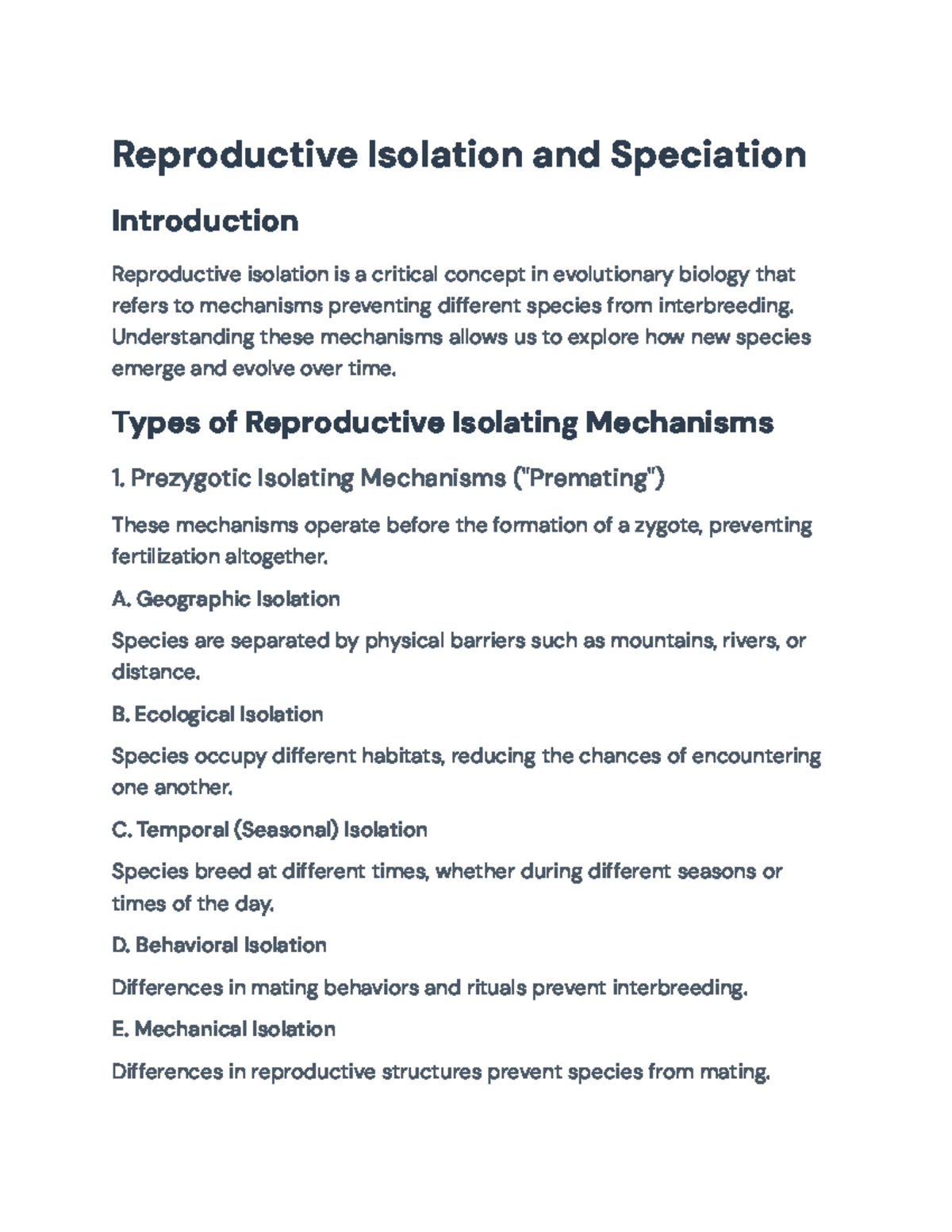 Reproductive Isolation and Speciation: Mechanisms and Models in ...